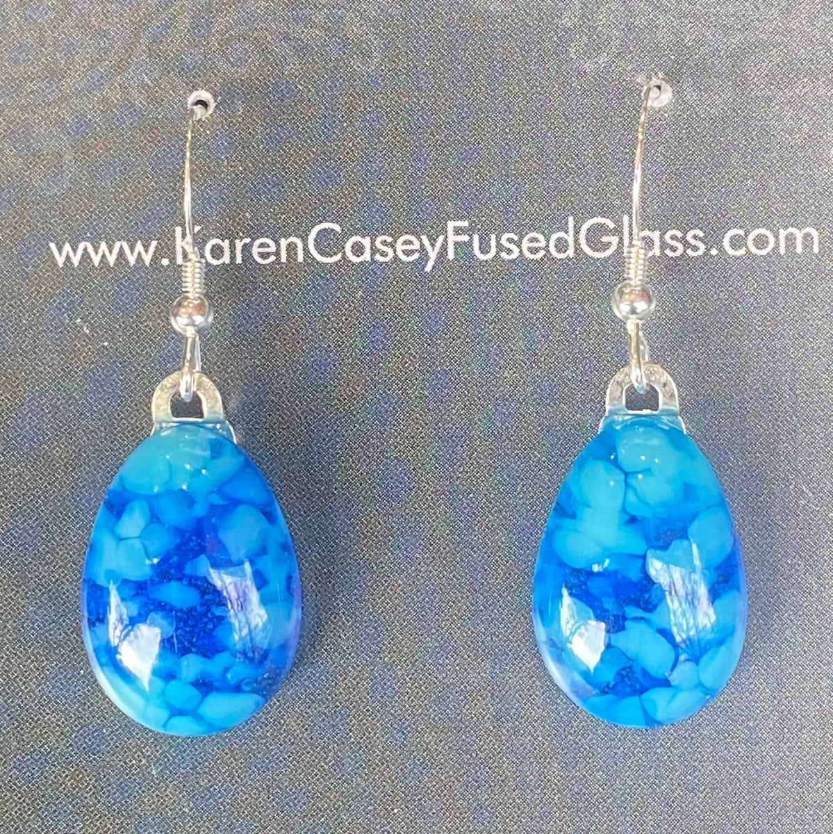 Earrings Shades of Blue Frit – Karen Casey Fused Glass Designs